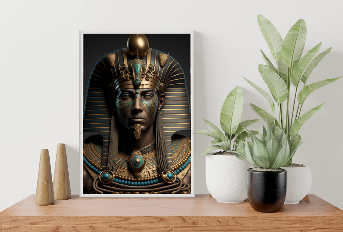 ArtStation - Egyptian pharaoh portrait with black / gold headdress ...