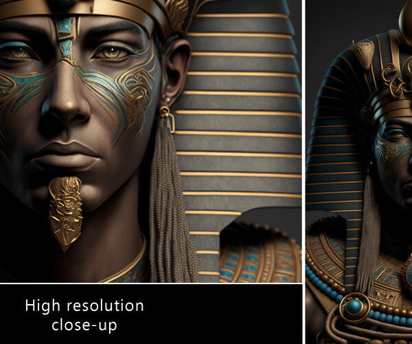 ArtStation - Egyptian pharaoh portrait with black / gold headdress ...