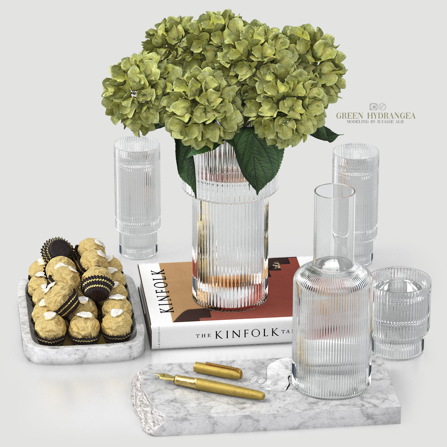 ArtStation - decoration set with green hydrangea | Game Assets