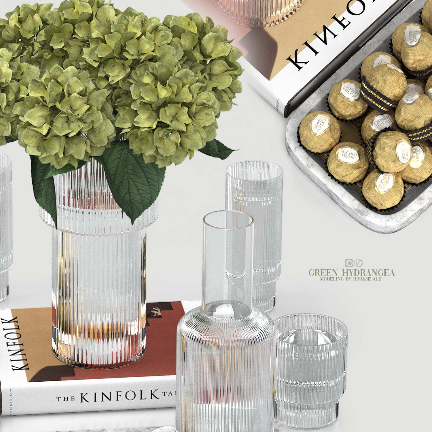 ArtStation - decoration set with green hydrangea | Game Assets