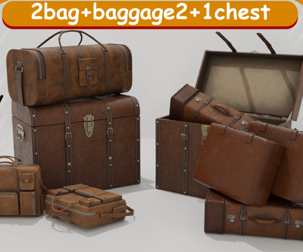 ArtStation - bag.baggage.chest low poly model bundle | Game Assets
