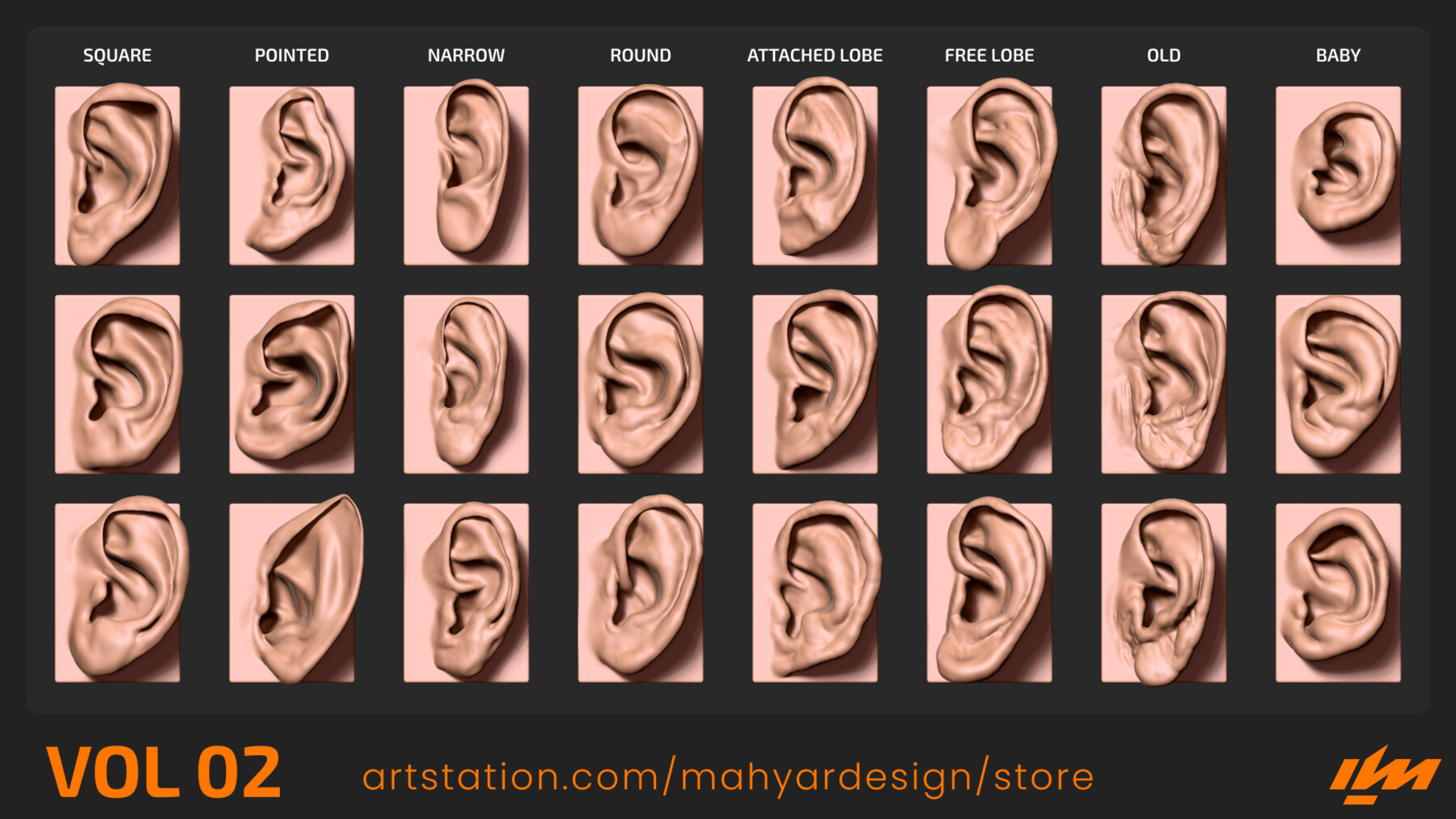 ArtStation - 24 Human Ear VDM Brushes for ZBrush - VOL 02 | Brushes