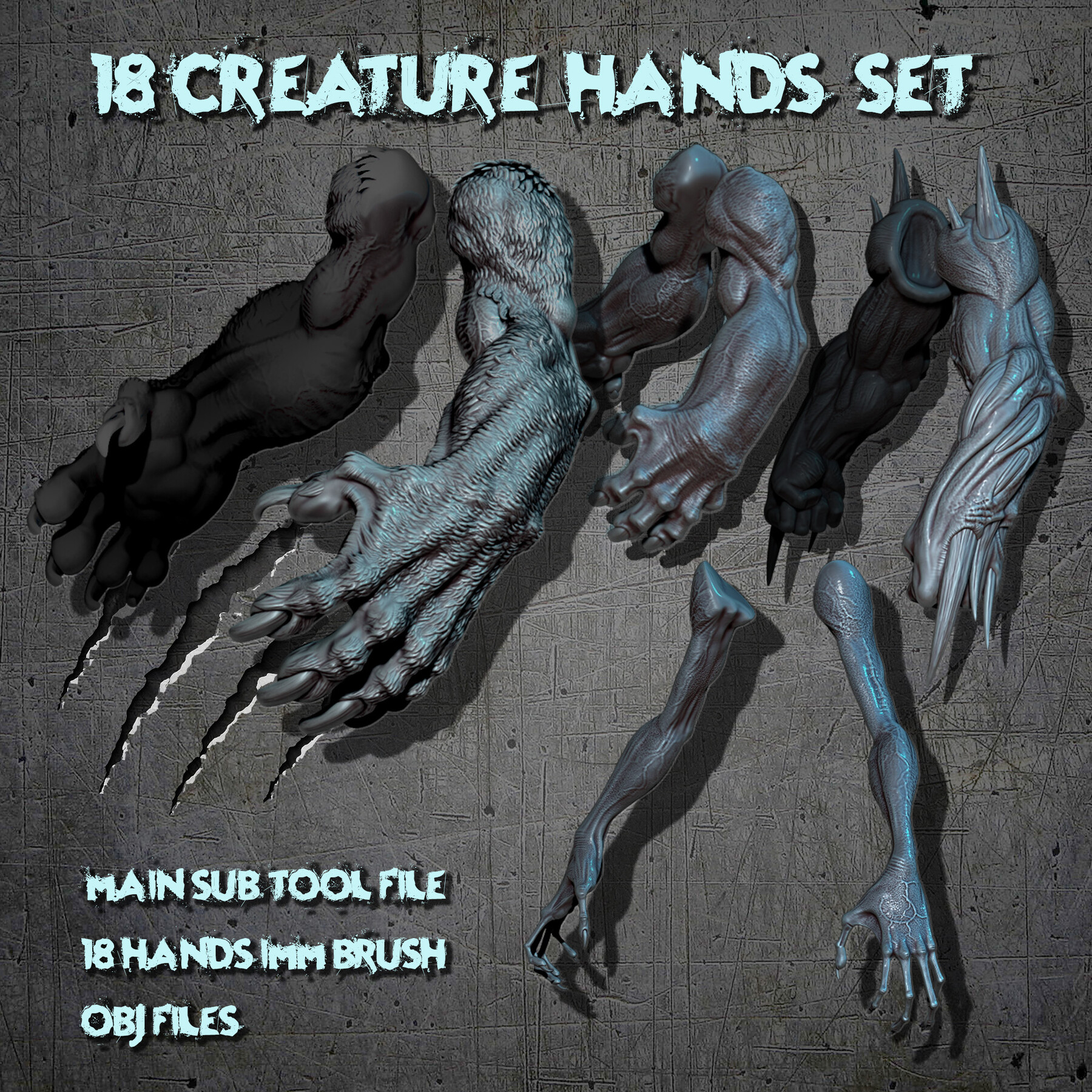 ArtStation - 18 Fantasy Creature Hands set | Resources