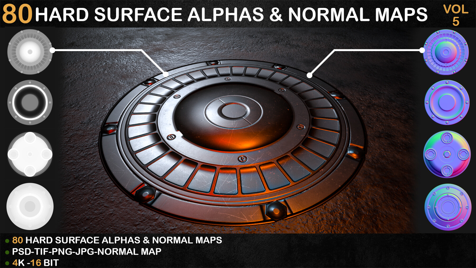 Naser kazemi - 80 HARD SURFACE ALPHAS & NORMAL MAPS-VOL 5
