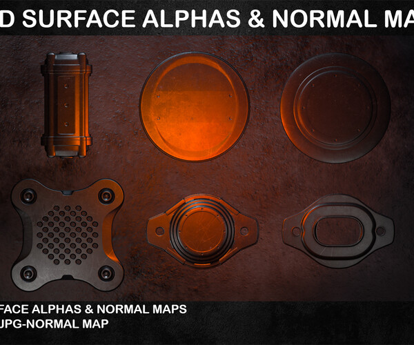ArtStation - 80 HARD SURFACE ALPHAS & NORMAL MAPS-VOL 5 | Brushes