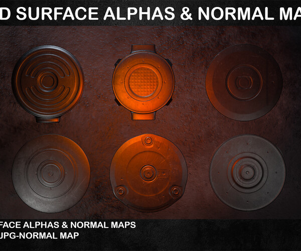 ArtStation - 80 HARD SURFACE ALPHAS & NORMAL MAPS-VOL 5 | Brushes
