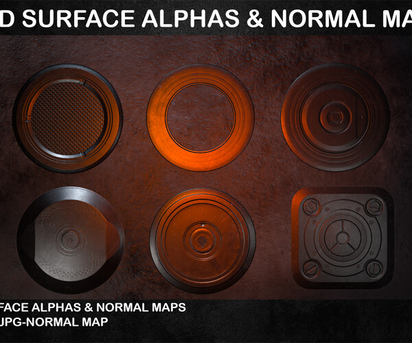 ArtStation - 80 HARD SURFACE ALPHAS & NORMAL MAPS-VOL 5 | Brushes