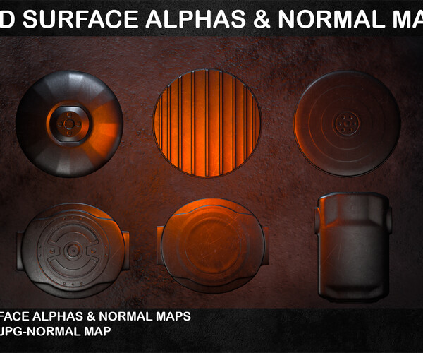 ArtStation - 80 HARD SURFACE ALPHAS & NORMAL MAPS-VOL 5 | Brushes