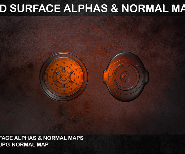 ArtStation - 80 HARD SURFACE ALPHAS & NORMAL MAPS-VOL 5 | Brushes