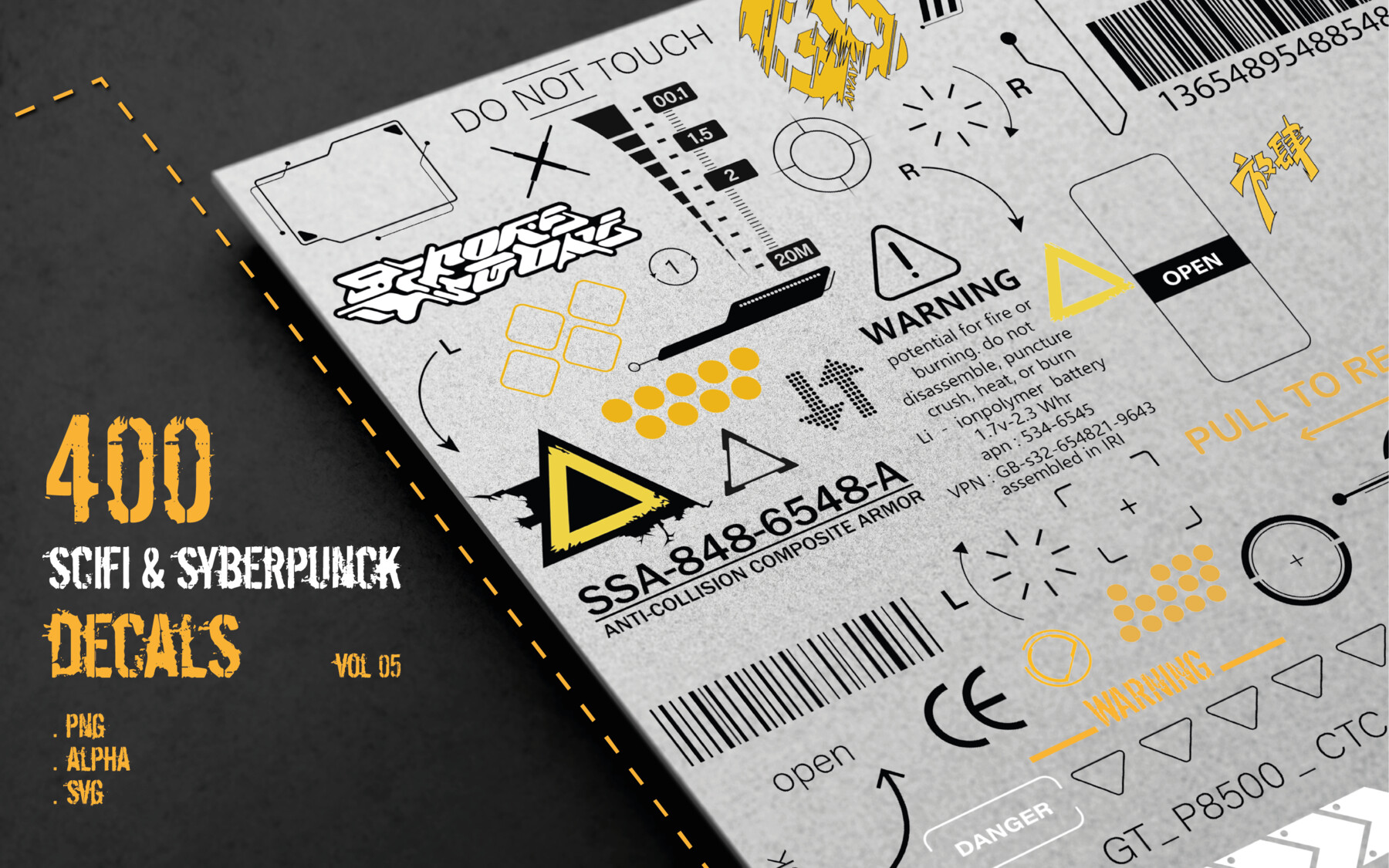 ArtStation - 400 + Sci-fi Graphics and CyberPunk decals Bundle / VOL 05 | Game Assets