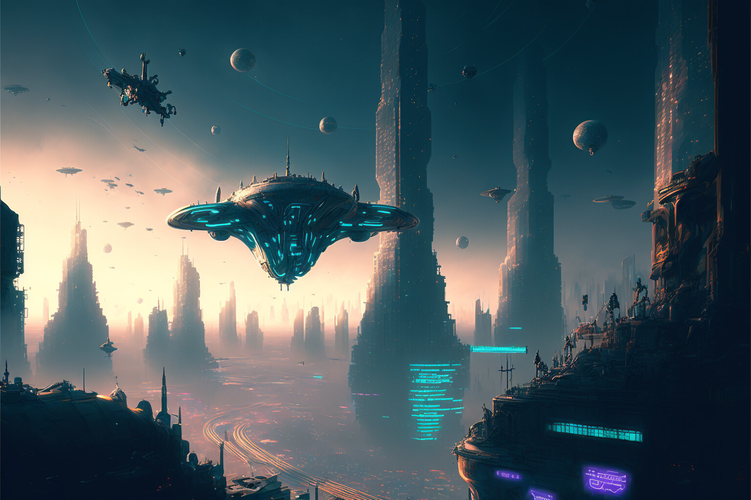 ArtStation - Cyberpunk Ships in Flight | Artworks