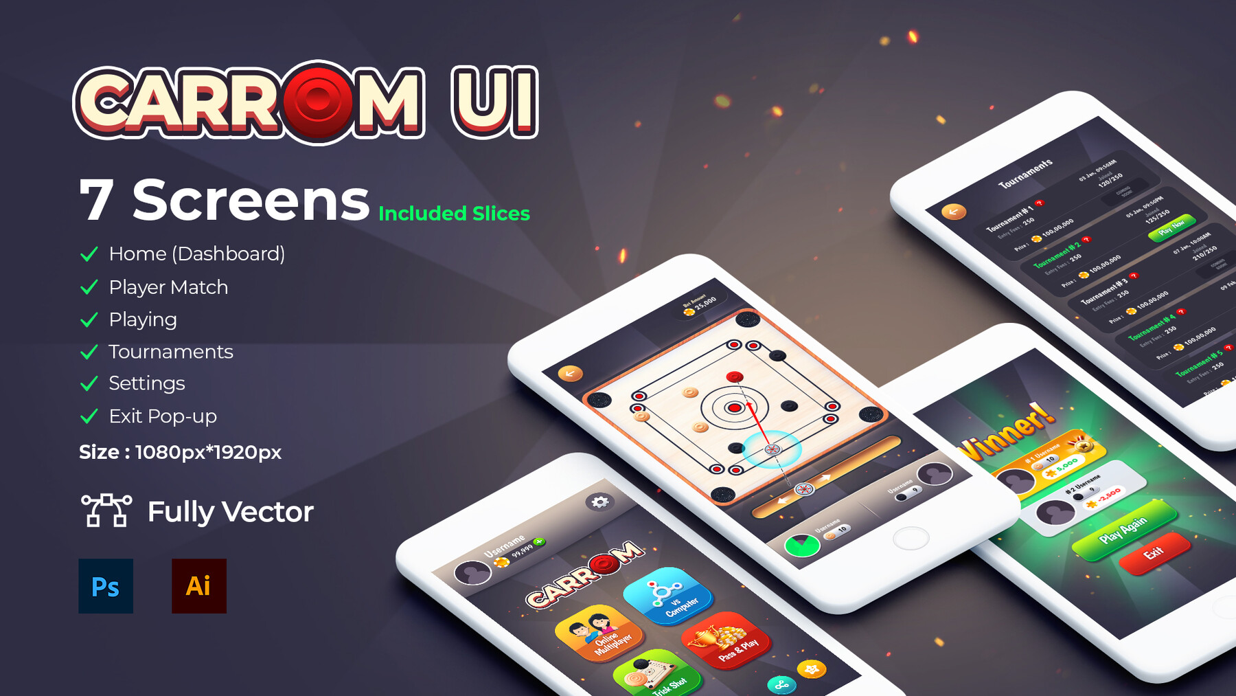 ArtStation - Carrom 2D - Game UI Screens with Assets | Game Assets