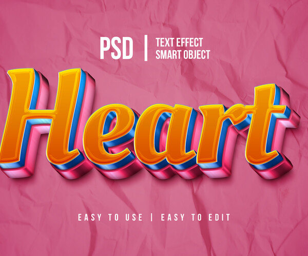 ArtStation - 3D Heart. PSD fully editable text effect. Layer style PSD ...