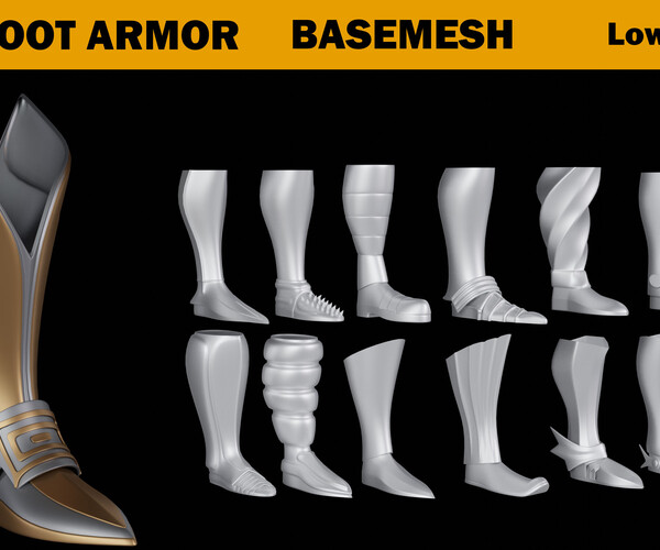 ArtStation - 25 BOOT ARMOR BASEMESH+UV -VOL1 | Game Assets