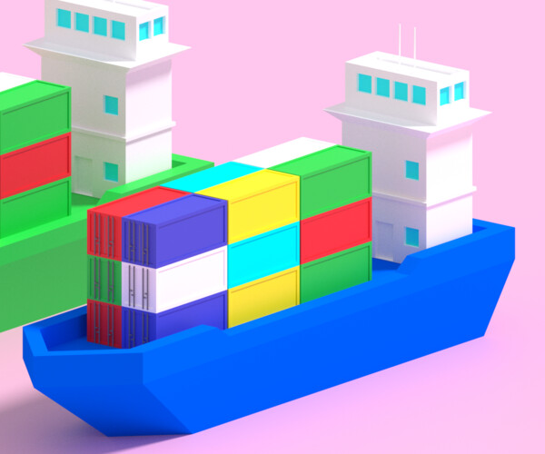 ArtStation - Cartoon Container Ship Yacht Sail Boat 3d model | Resources