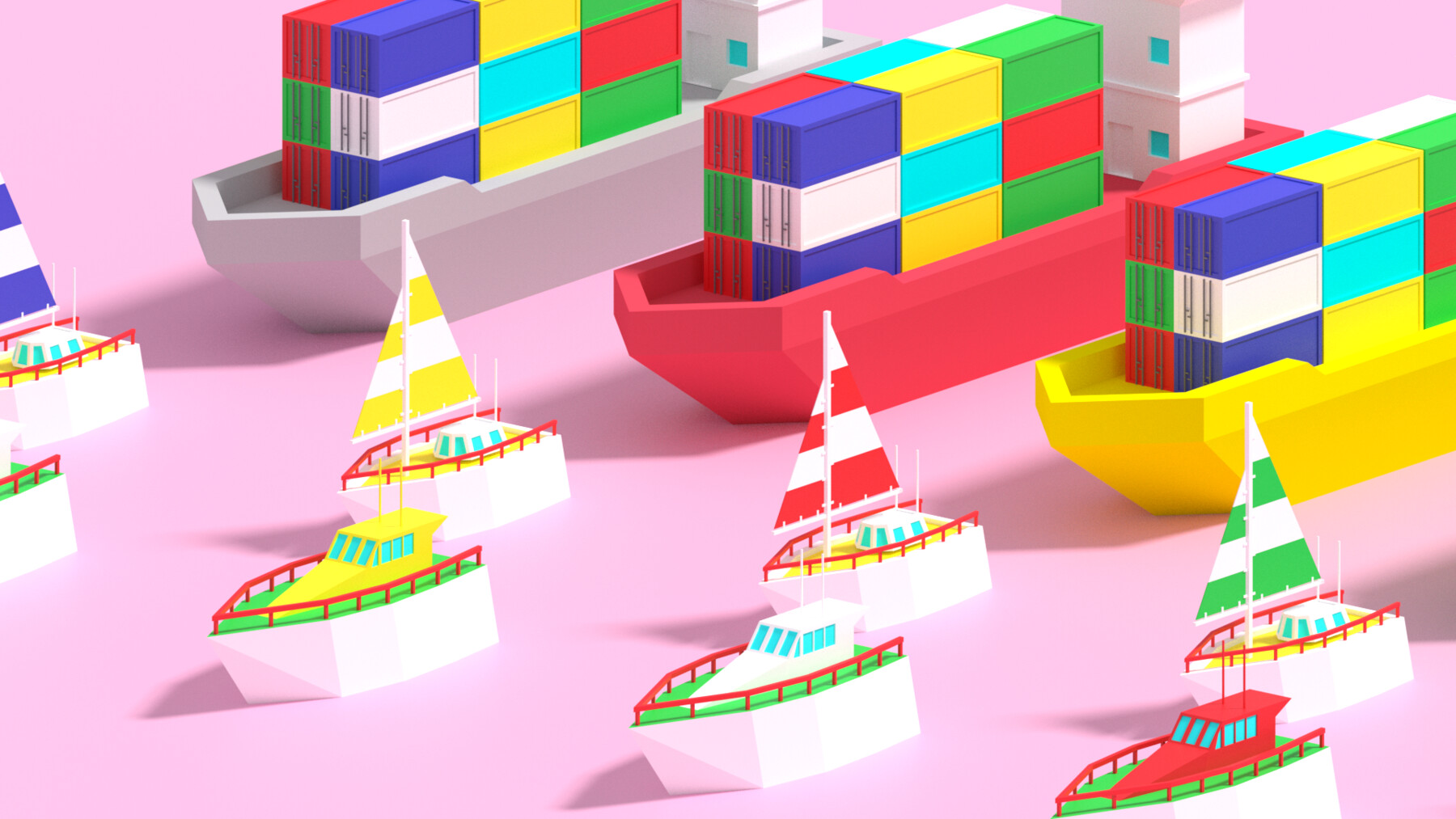 ArtStation - Cartoon Container Ship Yacht Sail Boat 3d model | Resources