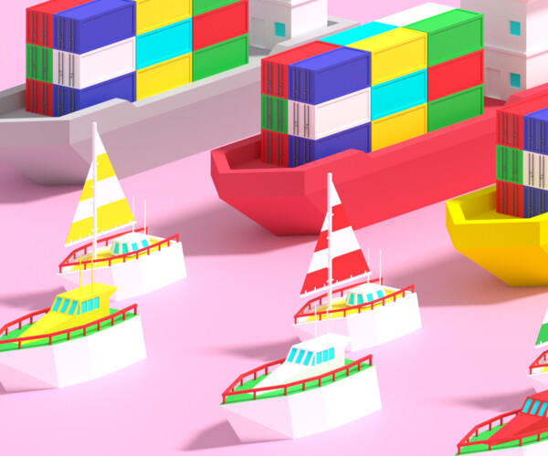 ArtStation - Cartoon Container Ship Yacht Sail Boat 3d model | Resources