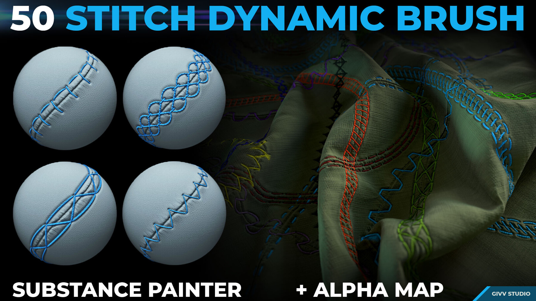 ArtStation - Dynamic Brush - Stitches and Seam VOL 1 (.sbsar) + (.png alpha included) | Brushes