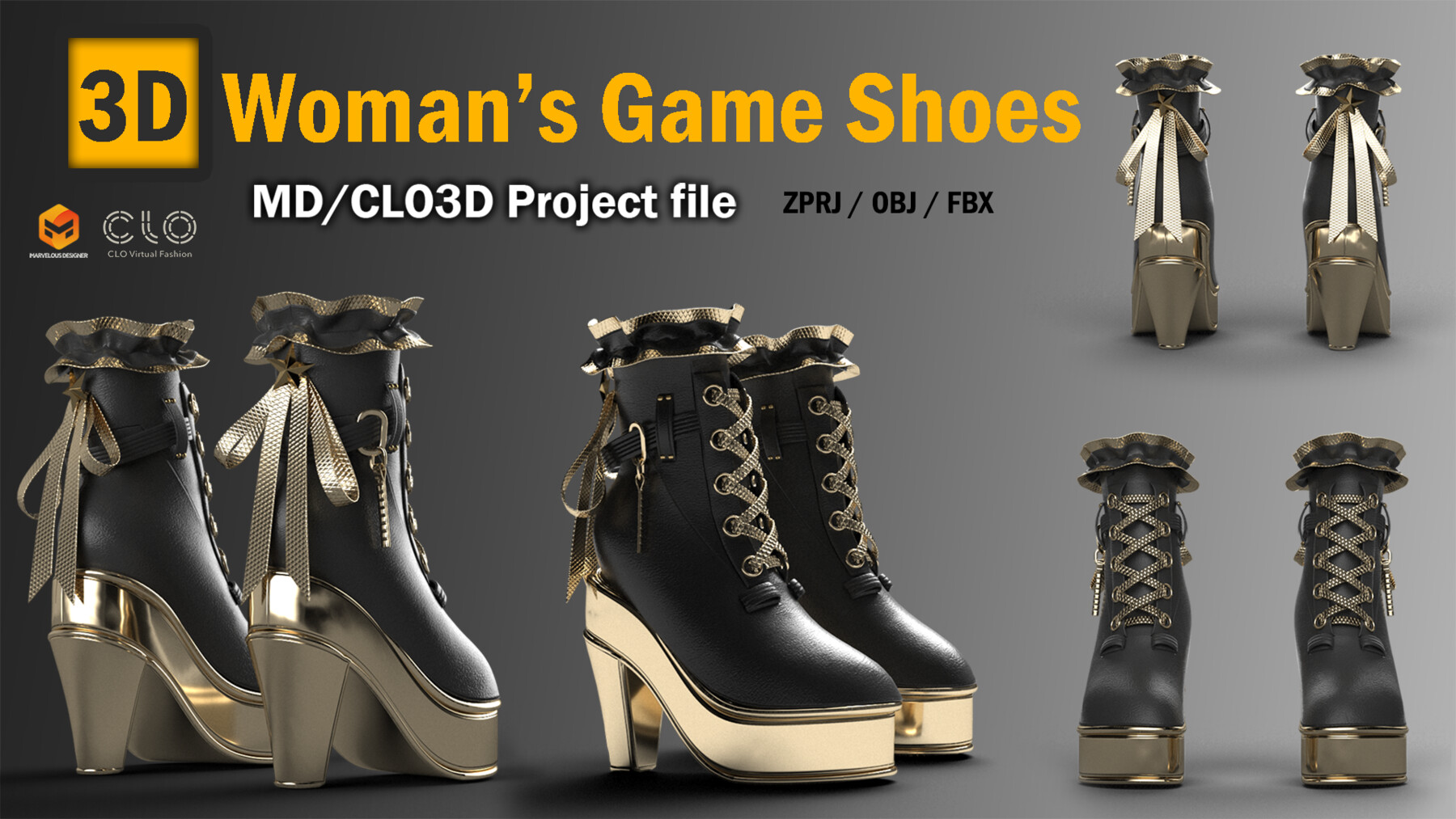 ArtStation - Woman's Game Shoes (ZPRJ + OBJ + FBX) | Game Assets