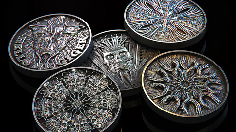 ArtStation - Fiber Laser 3D Coins - Combo 011 - A bit of HR Giger ...