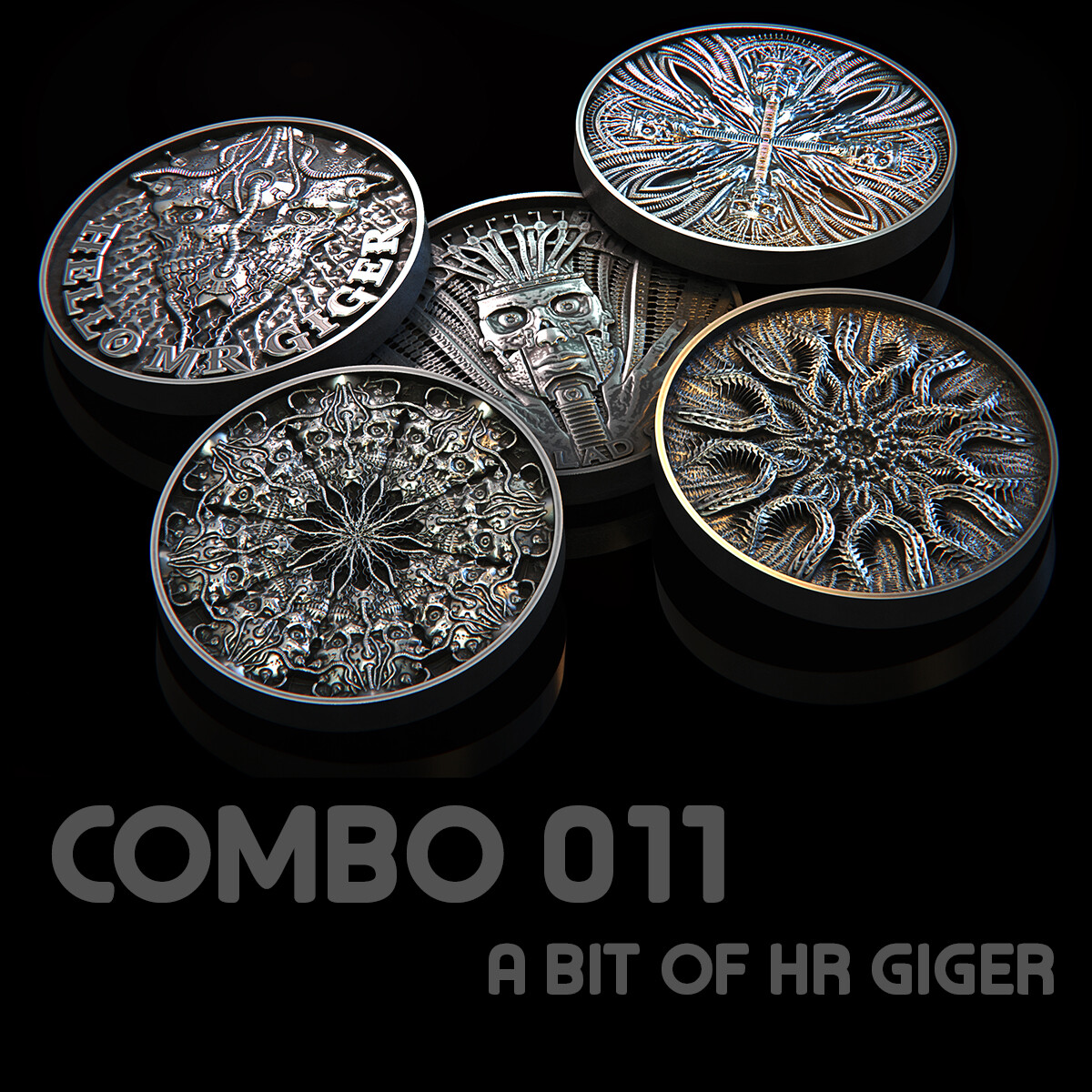 ArtStation - Fiber Laser 3D Coins - Combo 011 - A bit of HR Giger ...