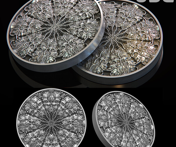 ArtStation - Fiber Laser 3D Coins - Combo 011 - A bit of HR Giger ...