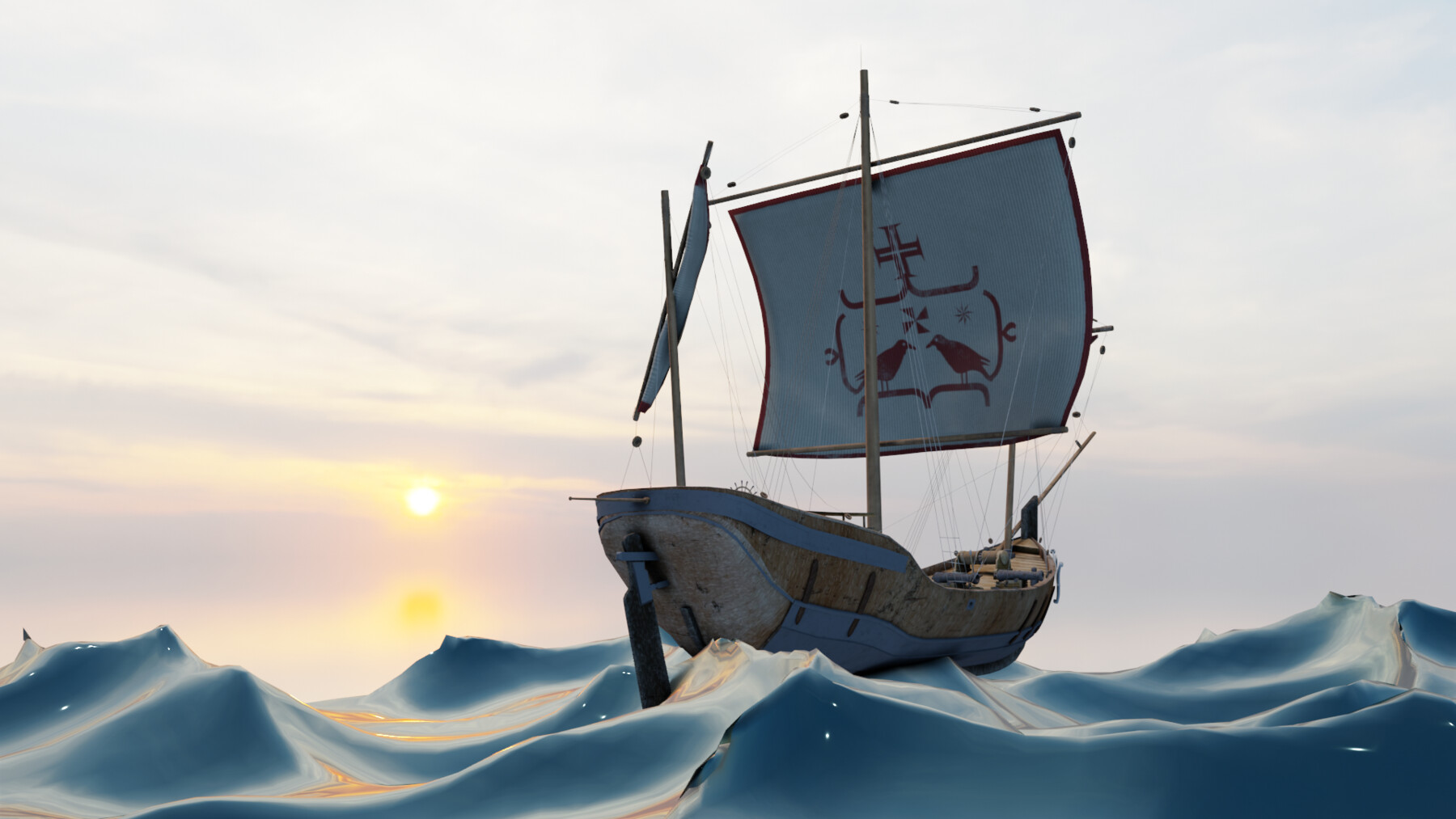 ArtStation - ANIMATED SHIP WITH OCEAN WAVES LOW POLY GAME READY | Game ...