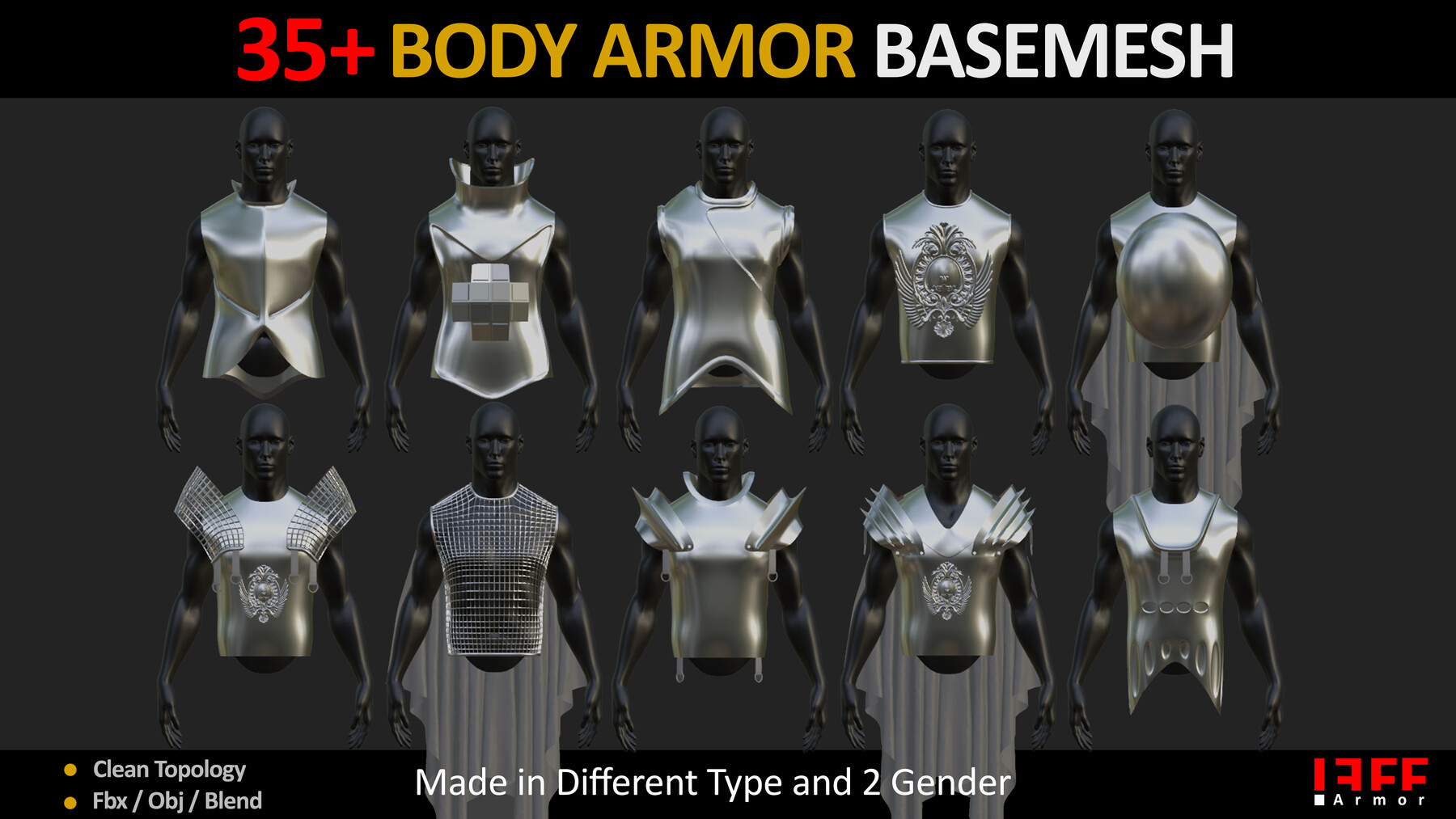 ArtStation - 35+ BODY ARMORS BASEMESH. Vol 13 (LOW POLY) | Game Assets