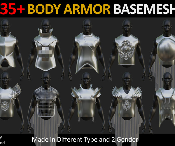 ArtStation - 35+ BODY ARMORS BASEMESH. Vol 13 (LOW POLY) | Game Assets