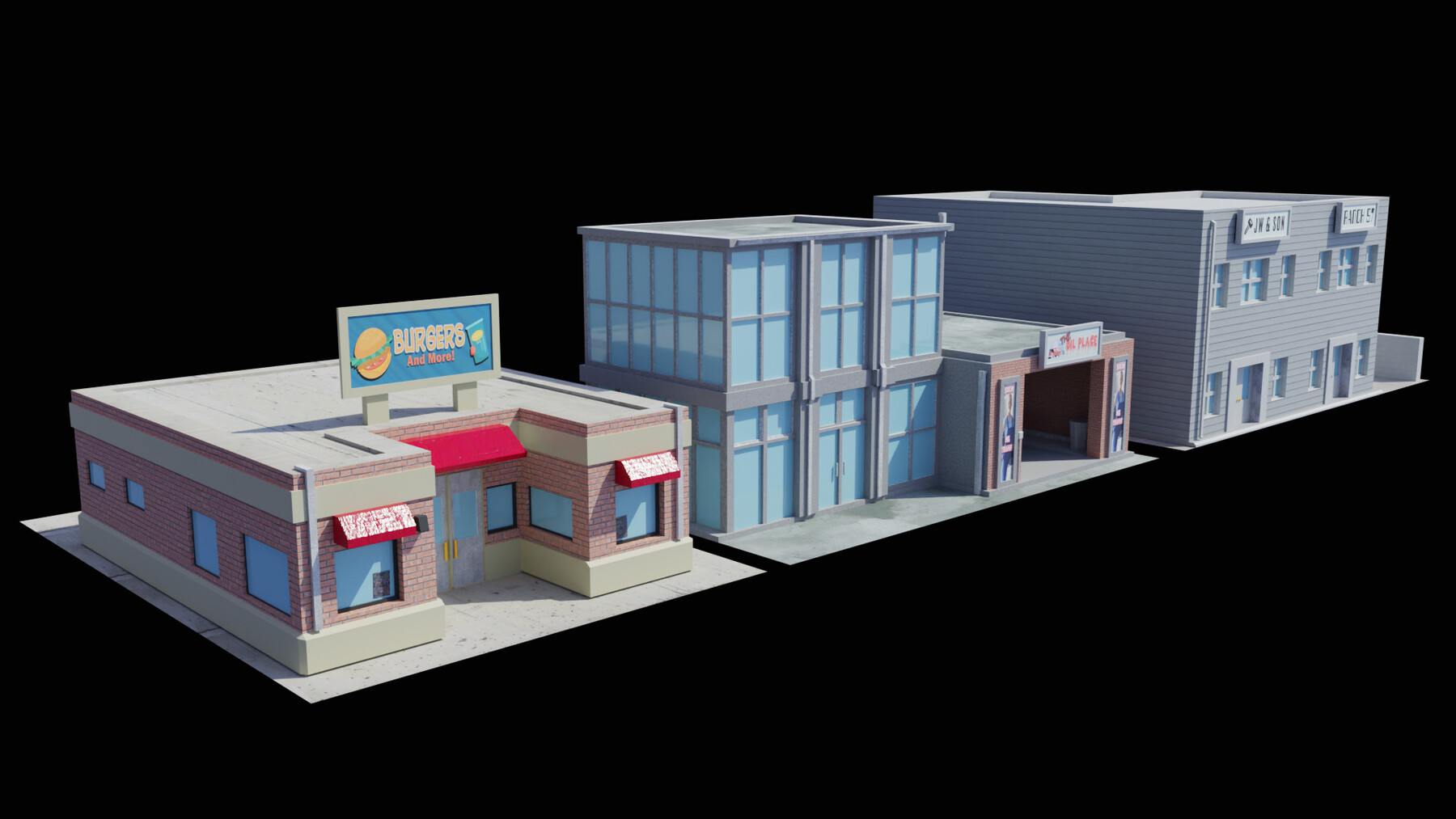 ArtStation - BrandonVille Commercial Set: 15 Buildings | Resources