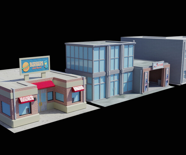 ArtStation - BrandonVille Commercial Set: 15 Buildings | Resources