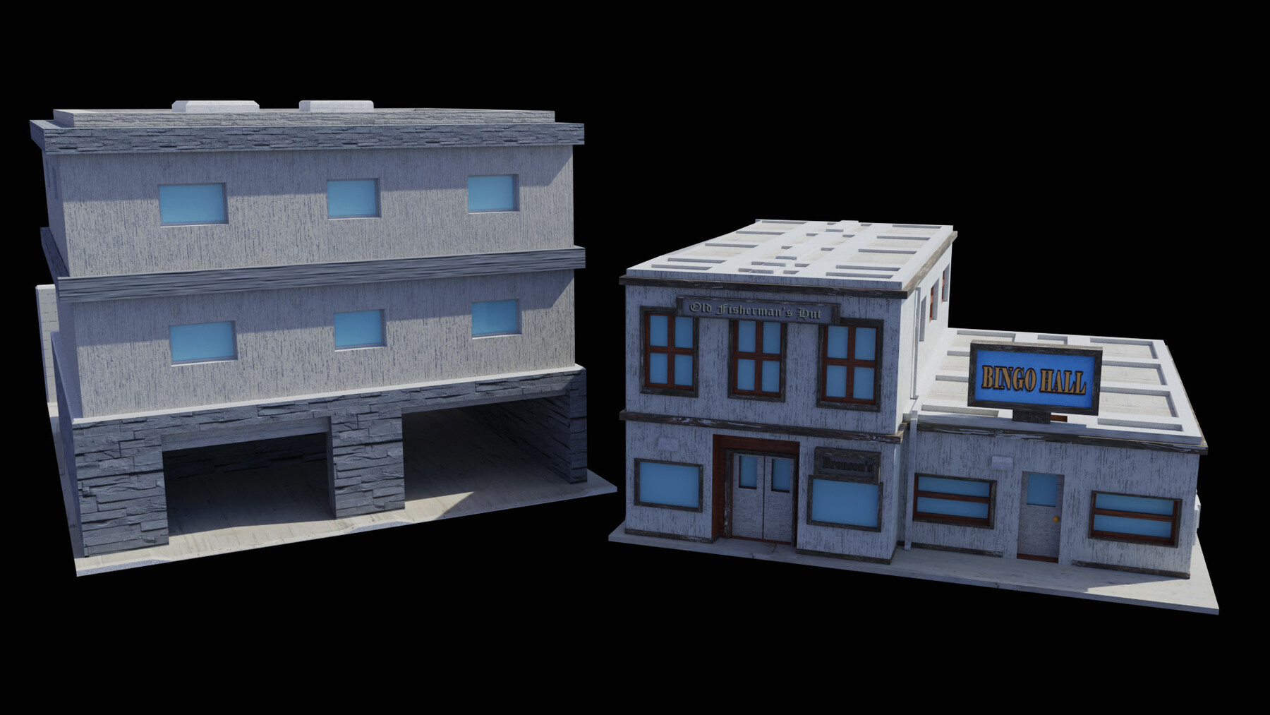 ArtStation - BrandonVille Commercial Set: 15 Buildings | Resources