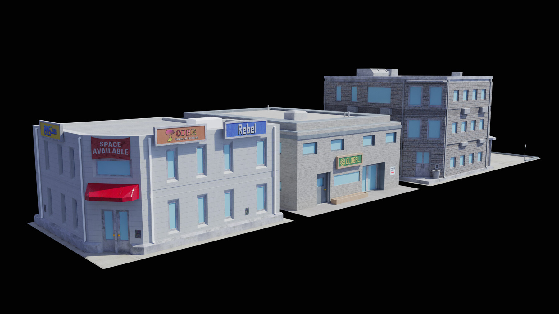 ArtStation - BrandonVille Commercial Set: 15 Buildings | Resources