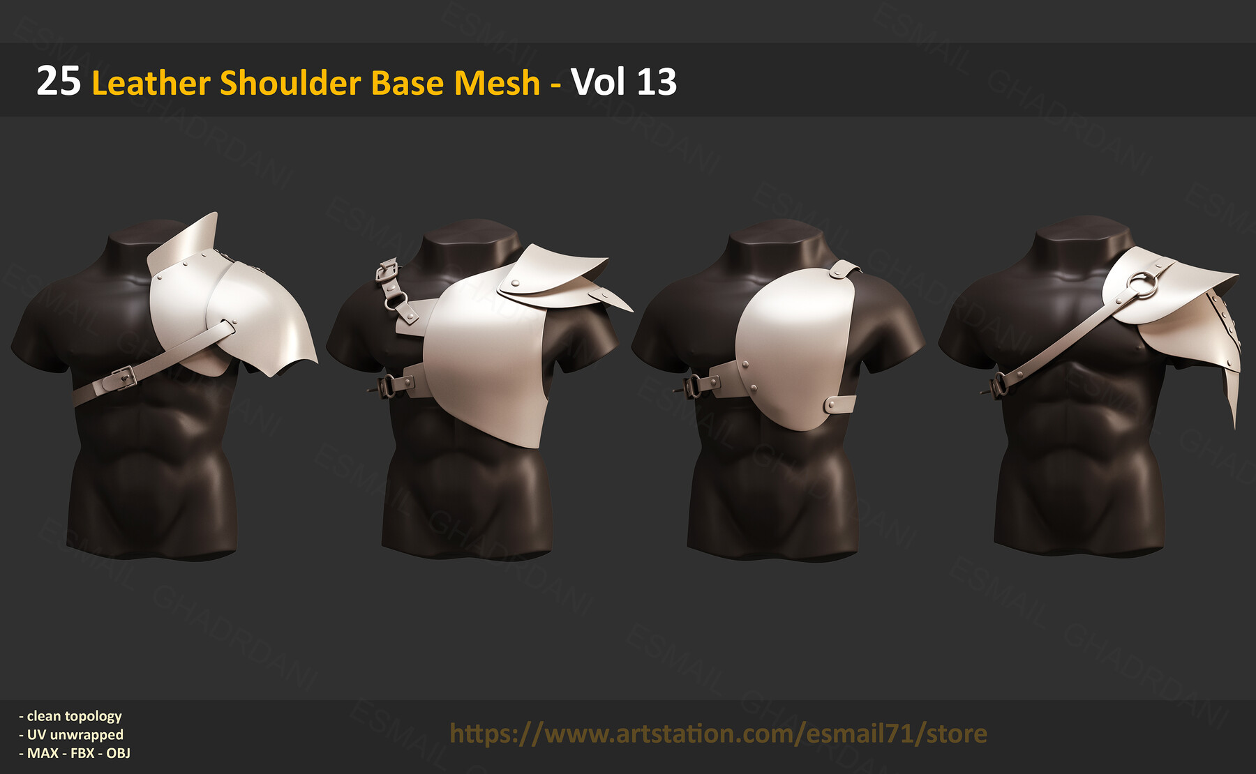 ArtStation - 25 Leather Shoulder Base Mesh - Vol 13 | Resources
