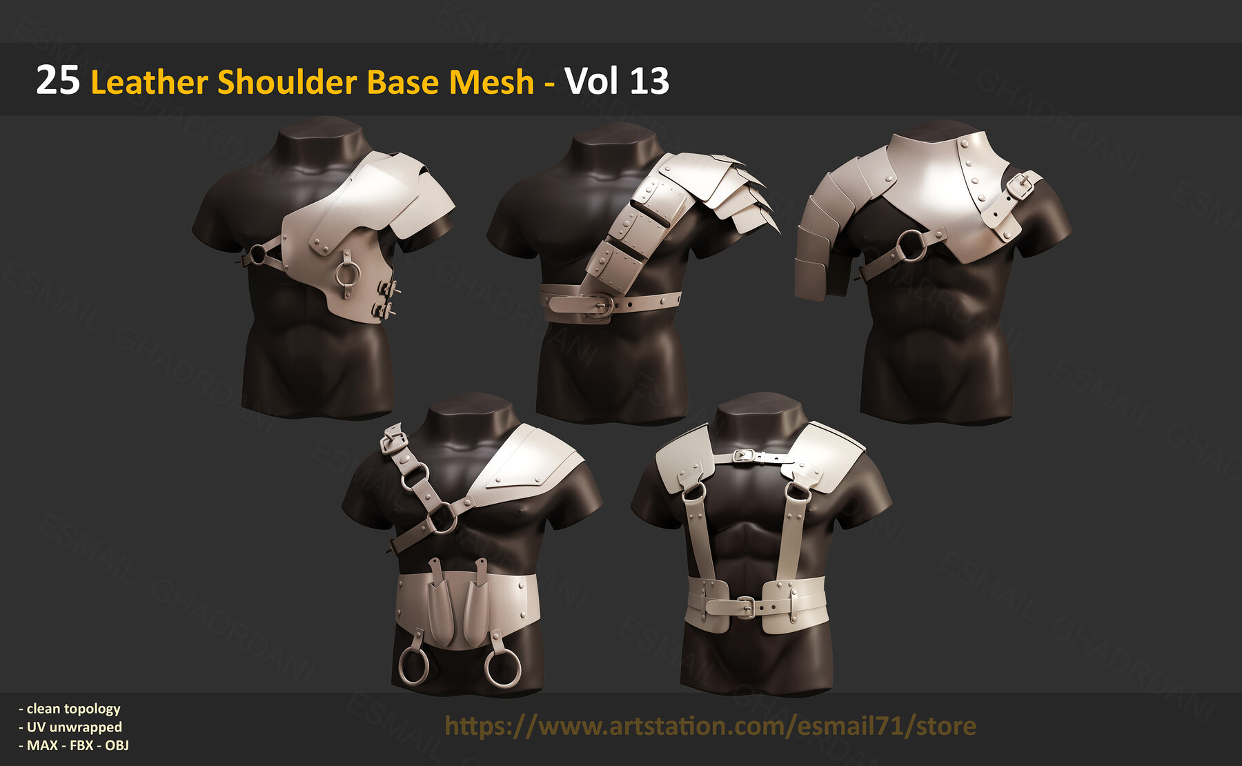 ArtStation - 25 Leather Shoulder Base Mesh - Vol 13 | Resources