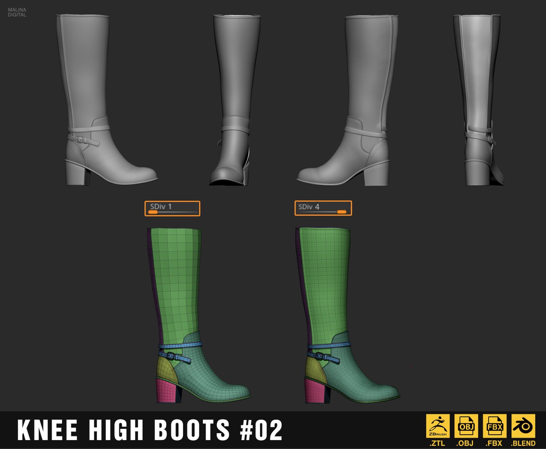 ArtStation - Knee high boots #02. .ZTL + OBJ + FBX + BLEND | Resources
