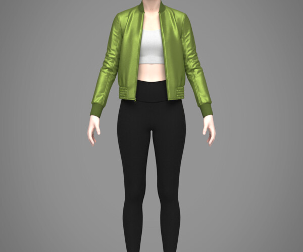 ArtStation - Women's Elasticated bomber jacket outfit 3D model | Resources