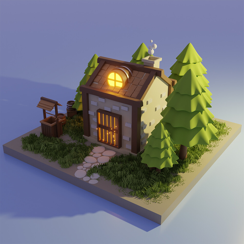 ArtStation - 3d scene in the style of lowpoly house in the forest ...