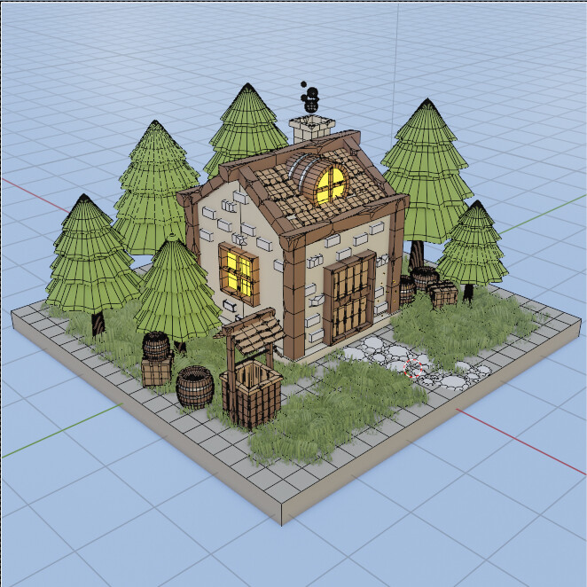 ArtStation - 3d scene in the style of lowpoly house in the forest ...