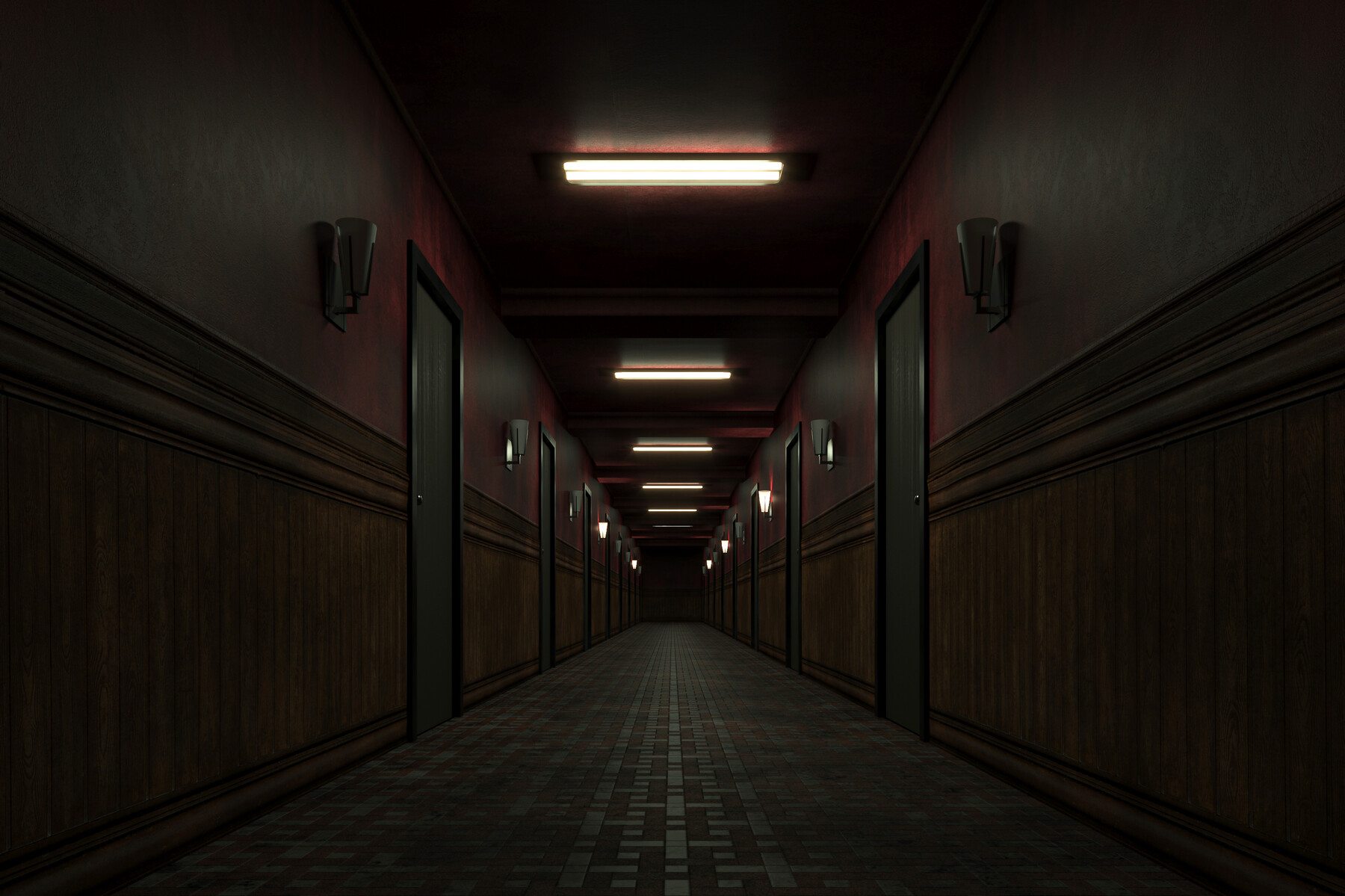 ArtStation - Low-poly old dark scary red corridor | Game Assets