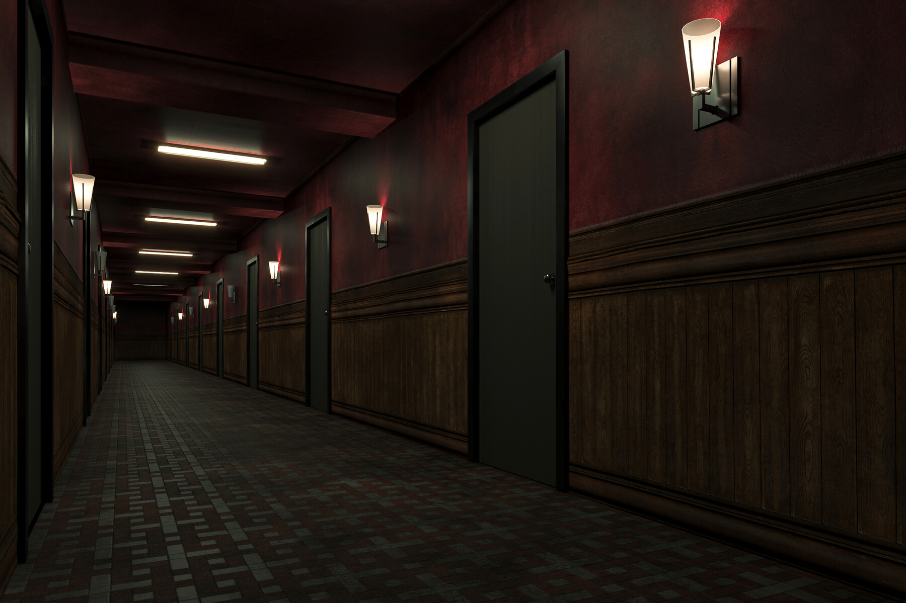 ArtStation - Low-poly old dark scary red corridor | Game Assets