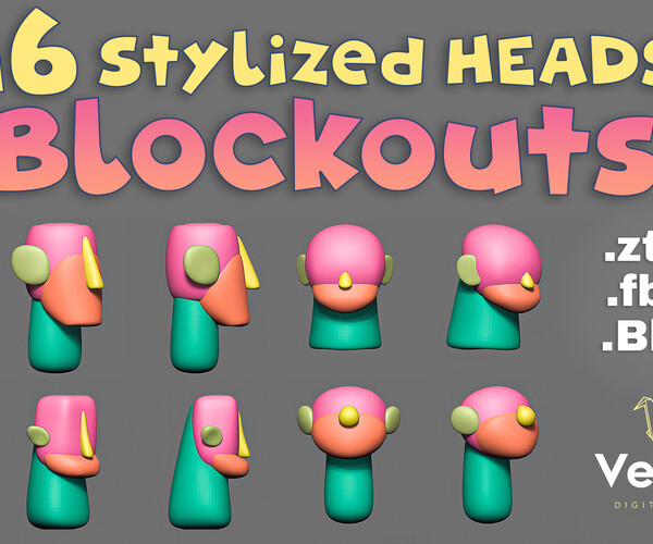ArtStation - 16 Stylized heads Blockouts | Resources