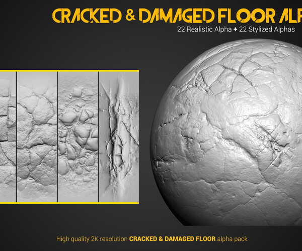 ArtStation - Cracked & Damaged Floor Alpha Pack | 2K | Brushes