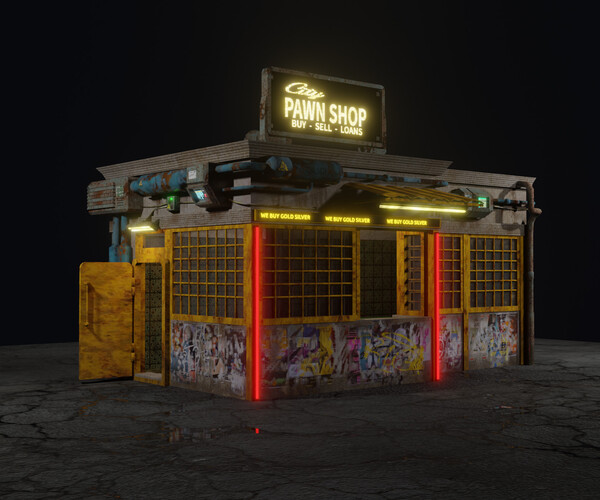 ArtStation - Low Poly Cyberpunk Pawn Shop for Games or Rendering | Game ...