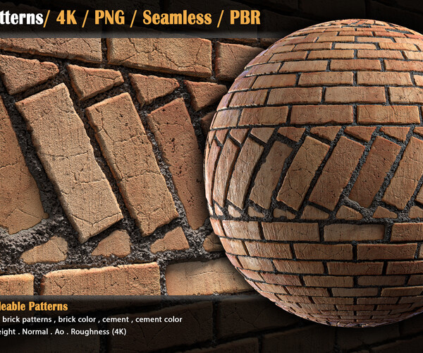 ArtStation - 50 Brick Patterns/ 4K / PNG / Seamless / PBR | Resources