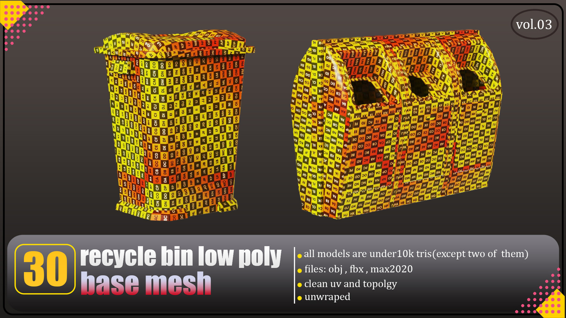 ArtStation - 30 recycle bin lowpoly base mesh fbx ,obj ,3dsmax | Game ...