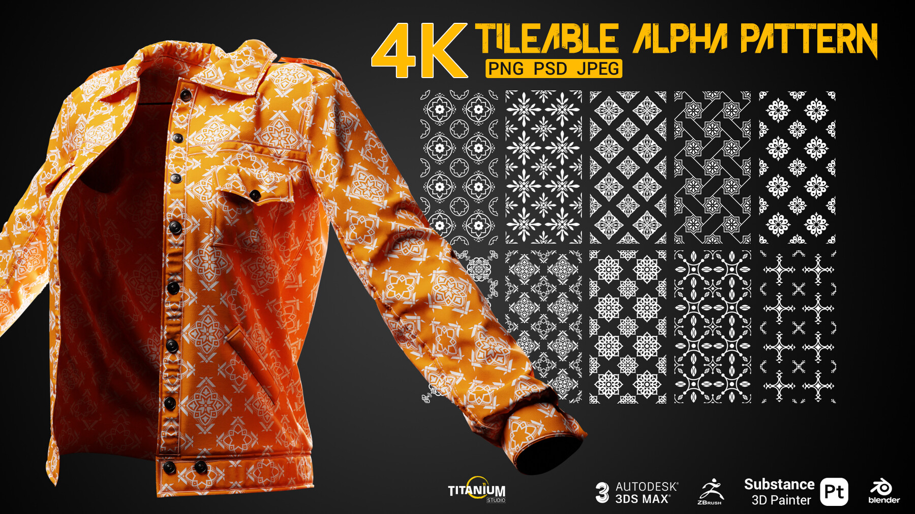 ArtStation - 400 |Fabric Seamless Alpha-Patterns | Png + Psd +Jpg | Brushes