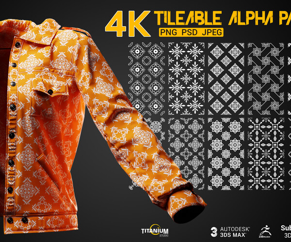 ArtStation - 400 |Fabric Seamless Alpha-Patterns | Png + Psd +Jpg | Brushes