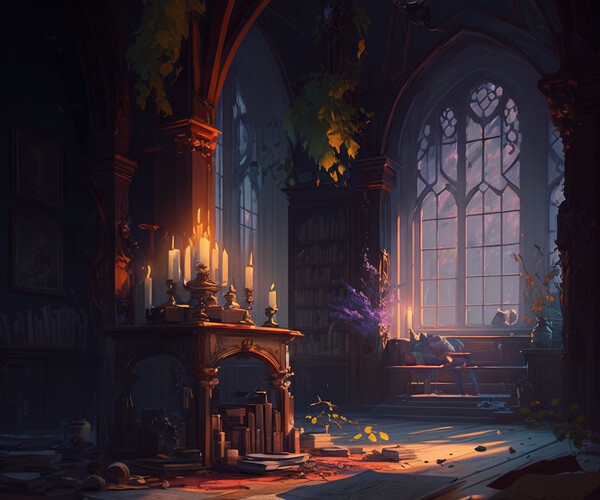 ArtStation - Castle Library: A Window to the World Amidst the Books 1 ...