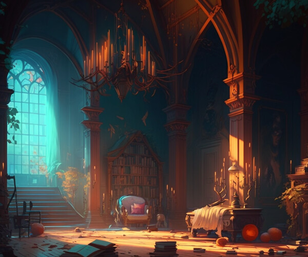 ArtStation - Castle Library: A Window to the World Amidst the Books 3 ...